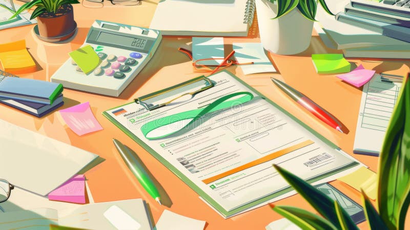 ID Card Illustration with Green Ribbon on Workspace Generative AI Stock ...