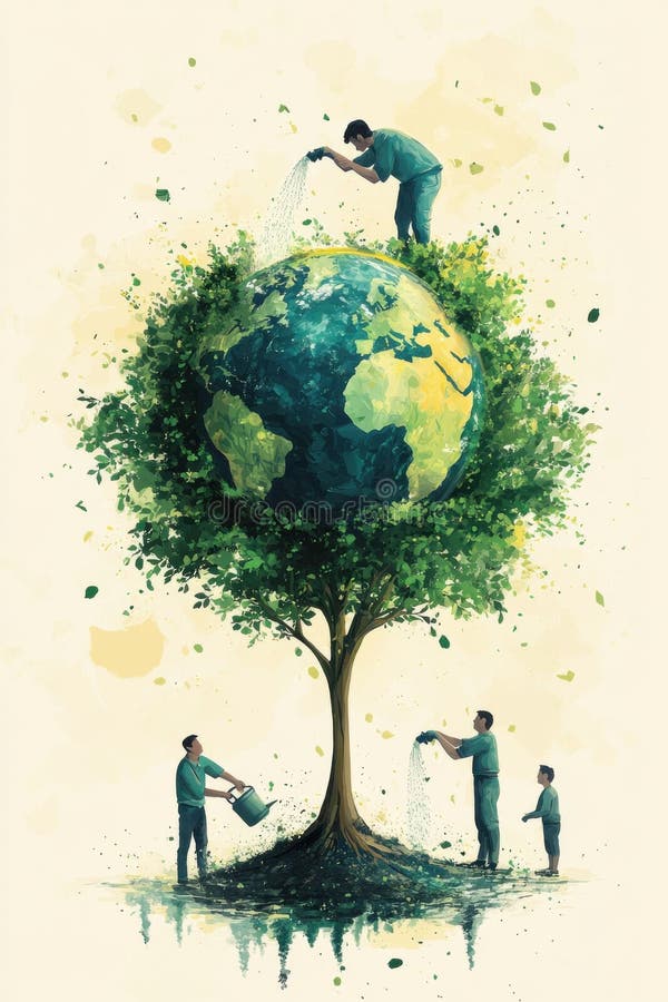 People Nurturing a Tree with a Globe To Symbolize Earth Care Stock ...