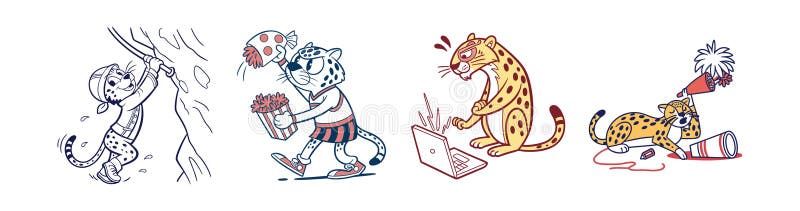 Leopard Cartoon Characters Doing Various Activities Illustration Stock ...