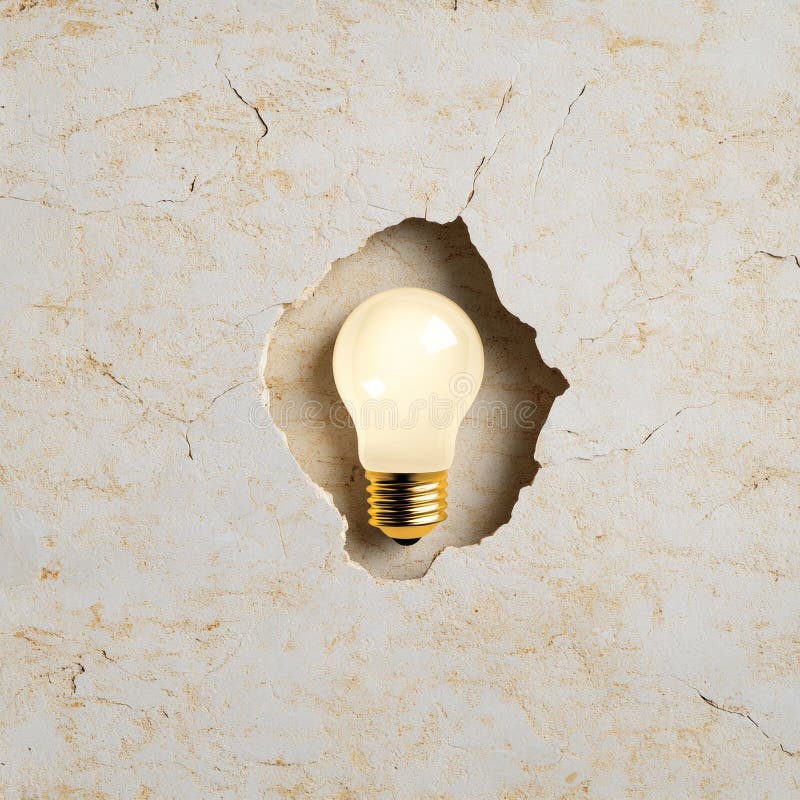 A Light Bulb Embedded in a Textured Stone Surface Illustrating Creative ...