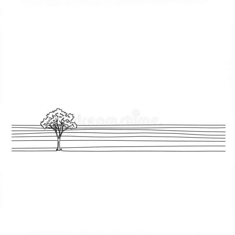 Illustration Features a Minimalistic Landscape with a Single Tree on ...