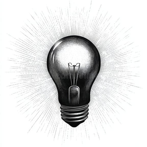 The Illustration Features a Modern Light Bulb in Black, Drawn in a ...