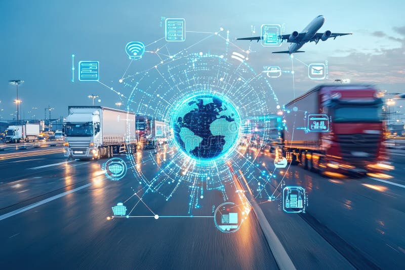 Modern Logistics Illustration Showcasing Centralized Global Network ...