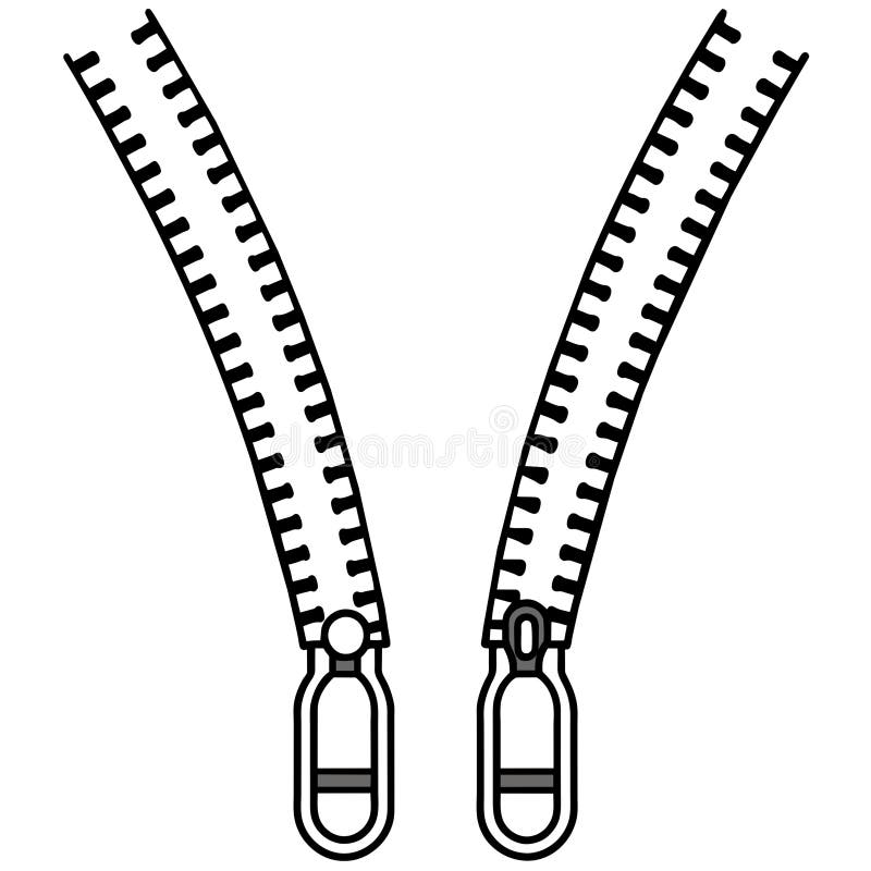A Black and White Drawing Featuring an Open and Closed Zipper Stock ...