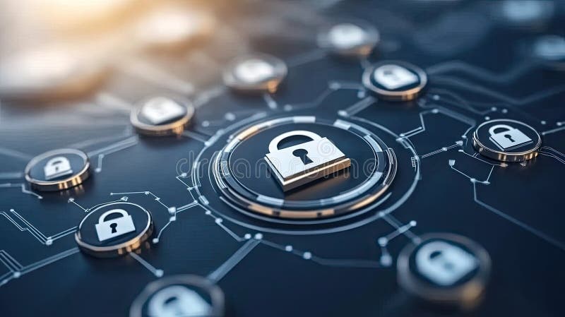 The Illustration Features Multiple Padlock Icons Connected through a Network, Symbolizing ...
