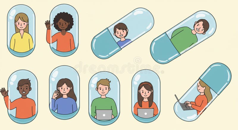 Illustration Features Several Cartoon Characters Inside Transparent ...