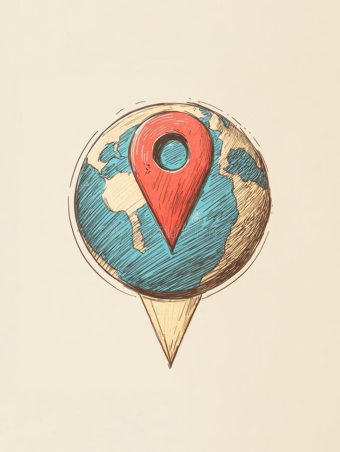 This Illustration Features a Simple Globe with a Location Pin ...
