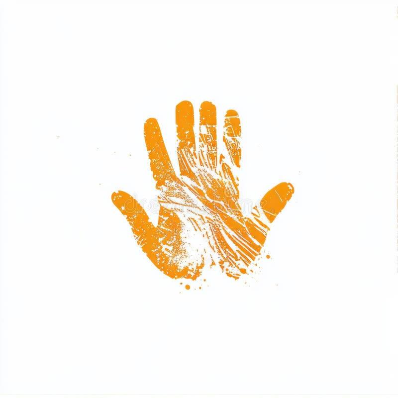 The Illustration Features a Solitary Orange Handprint on a White ...