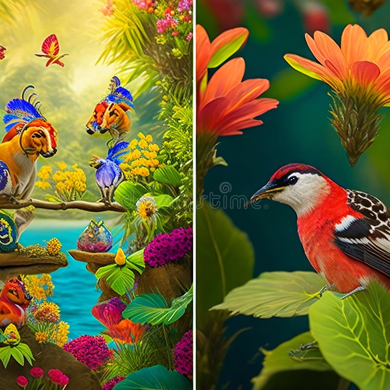 Fantasy Bird Art, Split Composition Illustration Stock Illustration ...
