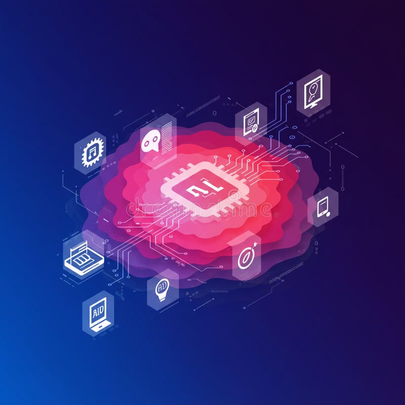 The Illustration Features a Stylized Computer Chip at the Center ...