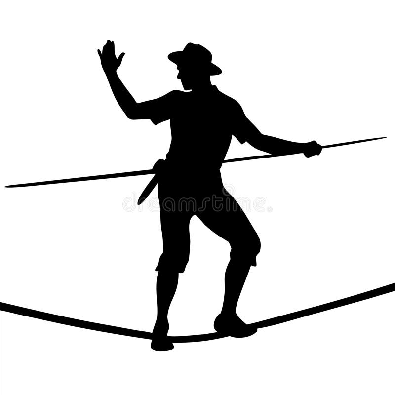Tightrope Walker Silhouette Illustration Man Balancing Pole Circus ...
