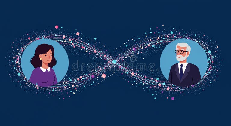 An Illustration Features Two People within Circular Frames, Connected ...