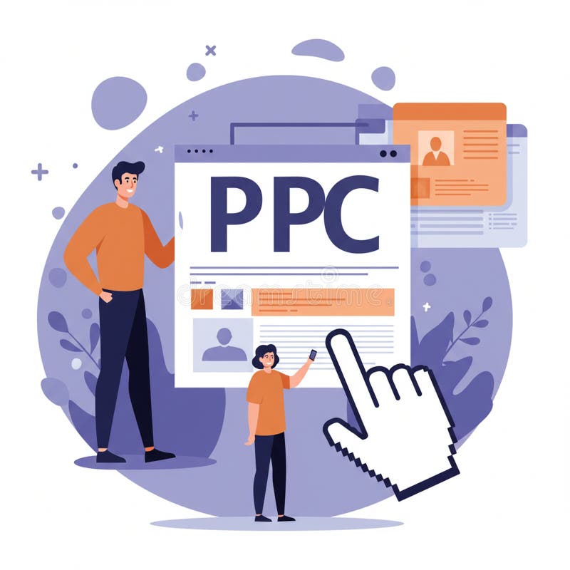 Illustration Features Two People Interacting with Digital Content ...