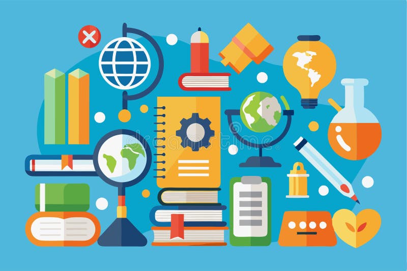 This Illustration Features a Variety of Study Icons on a Bright ...