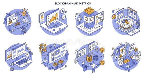 Illustration Features Various Blockchain Ad Metrics Concepts. it ...