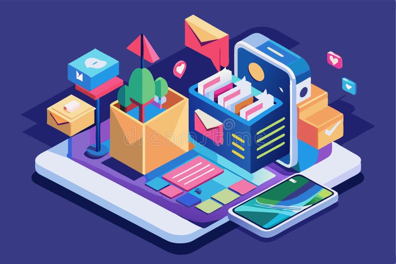 The Illustration Features a Vibrant, Isometric Mobile Inbox Filled with ...