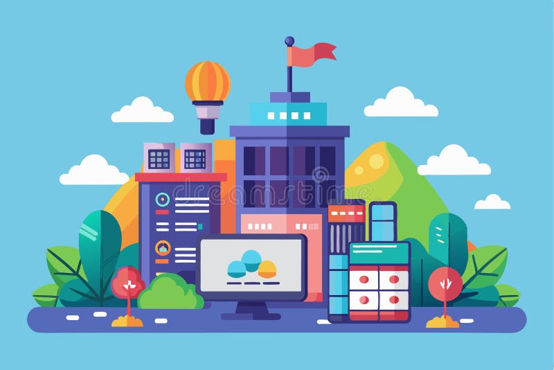 This Illustration Features a Vibrant Tech Landscape with Various ...