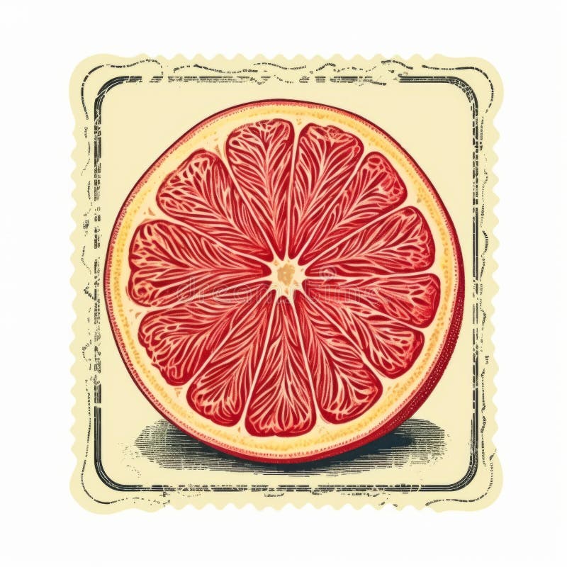 Vintage Tag Grapefruit Illustration with Intricate Woodcut Design Stock ...