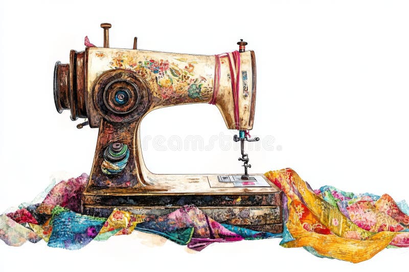 Nostalgic Vintage Sewing Machine Close-Up Stock Illustration ...