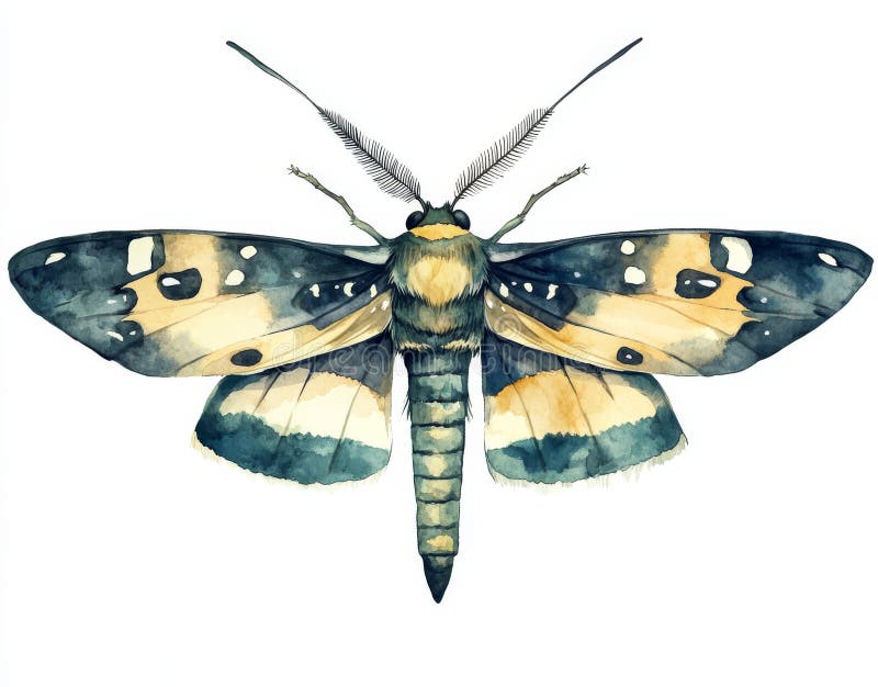 The Illustration Features a Watercolor Moth with Vibrant, Intricate ...