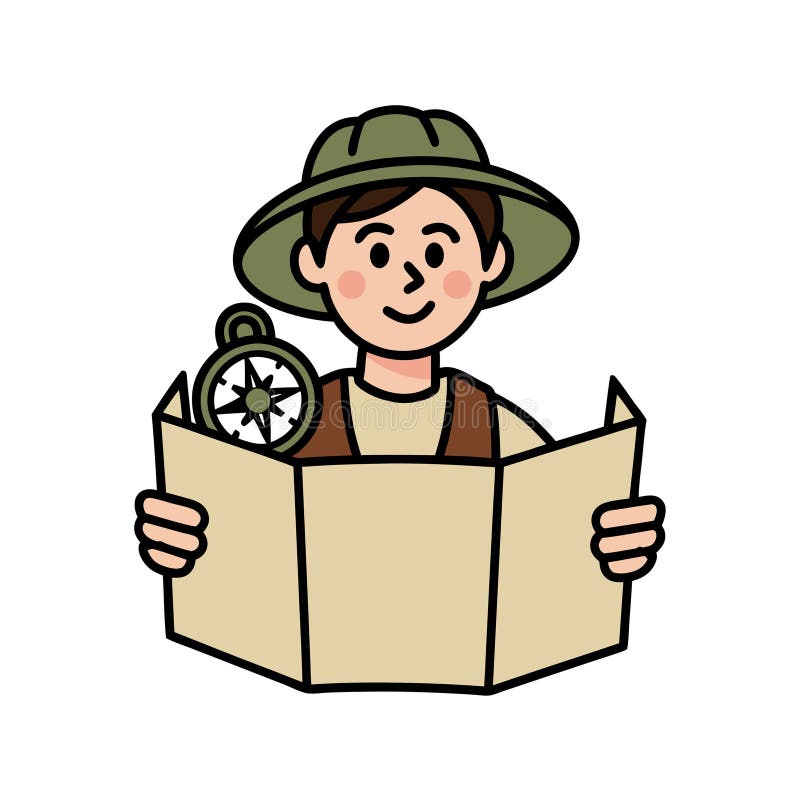 Adventurer Hat Map Compass Vector Young Explorer Illustration Stock ...