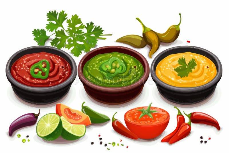 Vibrant Mexican Salsa Dips Display Stock Illustration - Illustration of ...