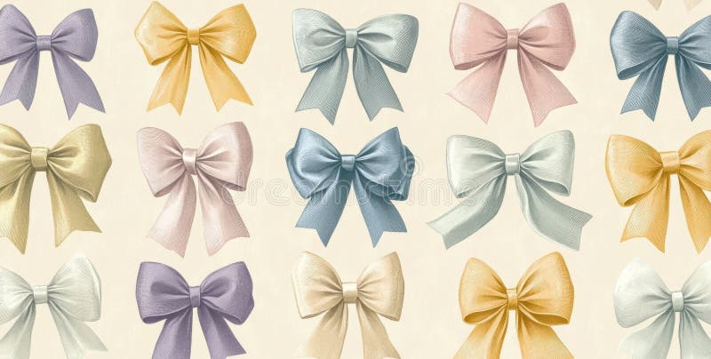 Illustration Featuring an Array of Decorative Bows in Pastel Colors ...