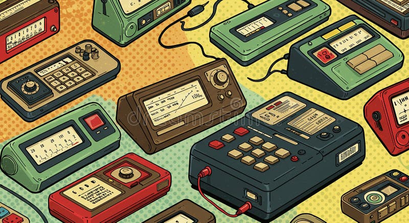 Illustration Featuring an Assortment of Retro Electronic Gadgets ...