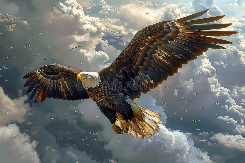 Featuring a Bald Eagle Soaring High Above the Clouds, High Quality ...