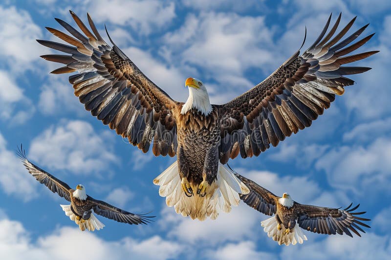 Featuring a Bald Eagles Flying on a Blue Sky Against Clouds, High ...
