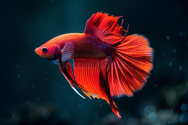 Featuring a Beautiful Red Betta Fish on Black Background, Photography ...