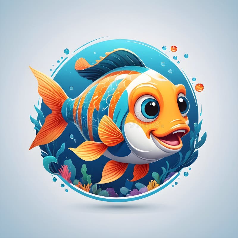 Illustration Featuring Cheerful Cartoon Fish Swimming in the Deep Blue ...