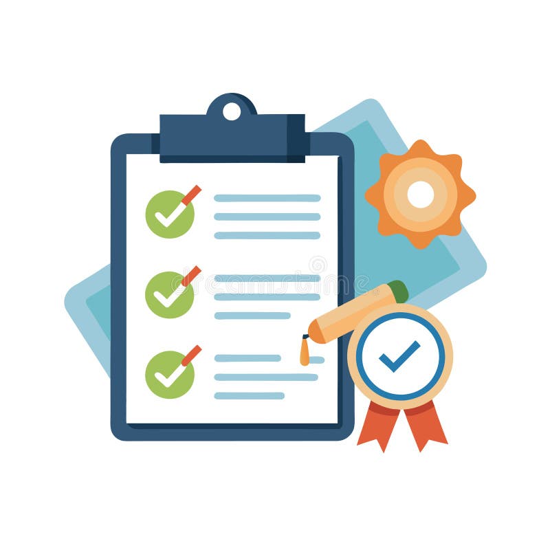 Quality Control Checklist with Checkmarks and Seal of Approval, Vector ...
