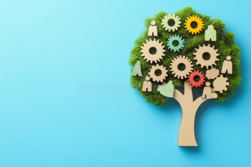 An Illustration Featuring Cogwheels and a Tree with People ...