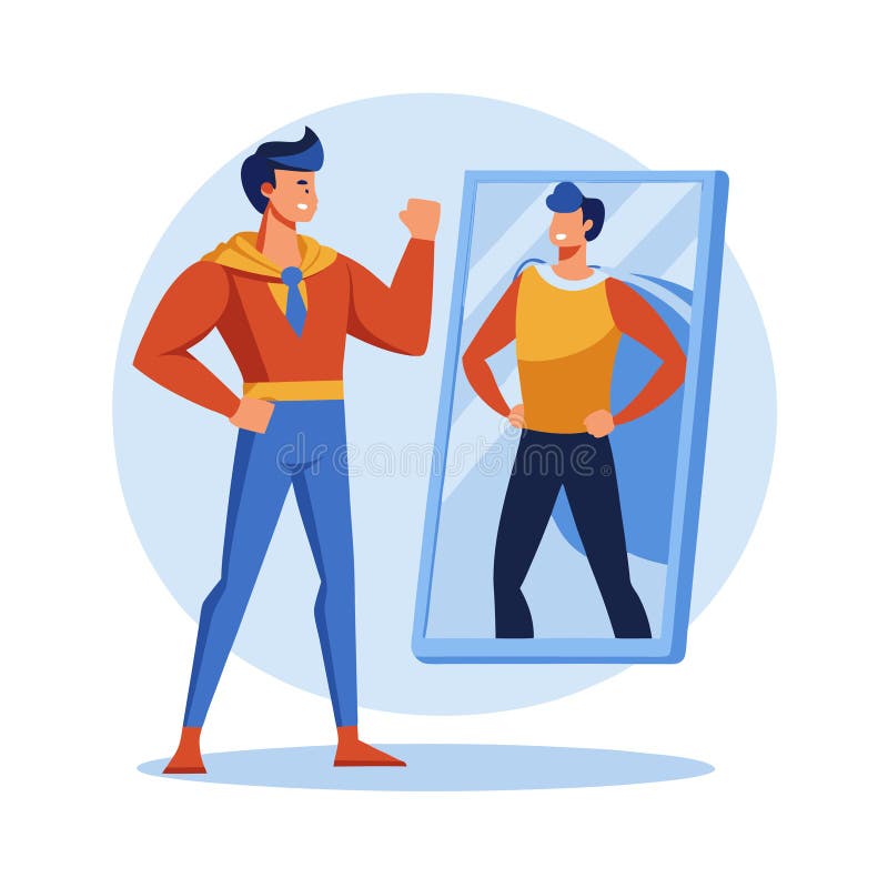 Man Admiring Himself in the Mirror, Showing Confidence and Aspiration ...