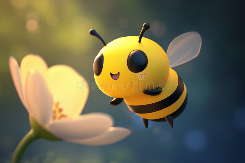 Illustration Featuring a Cute and Curious Bee Flying Joyfully Toward a ...