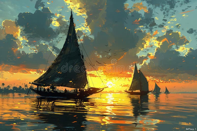 Featuring a Dada , Black Dhow Boats in Water at Sunset, High Quality ...