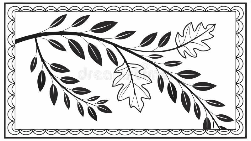 Decorative Floral Branch in Rectangular Frame, Nature Ornamental ...