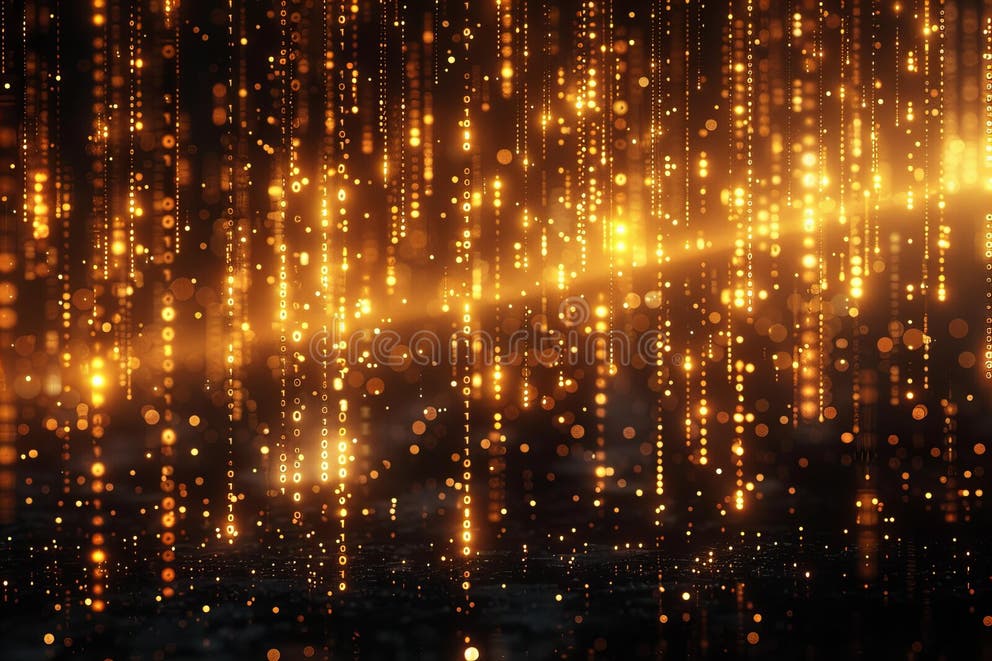 Featuring a Digital Art Piece Featuring an Array of Golden Binary Code ...