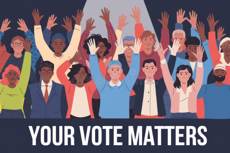 Diverse Voters with Raised Hands and Your Vote Matters Message, Unity ...
