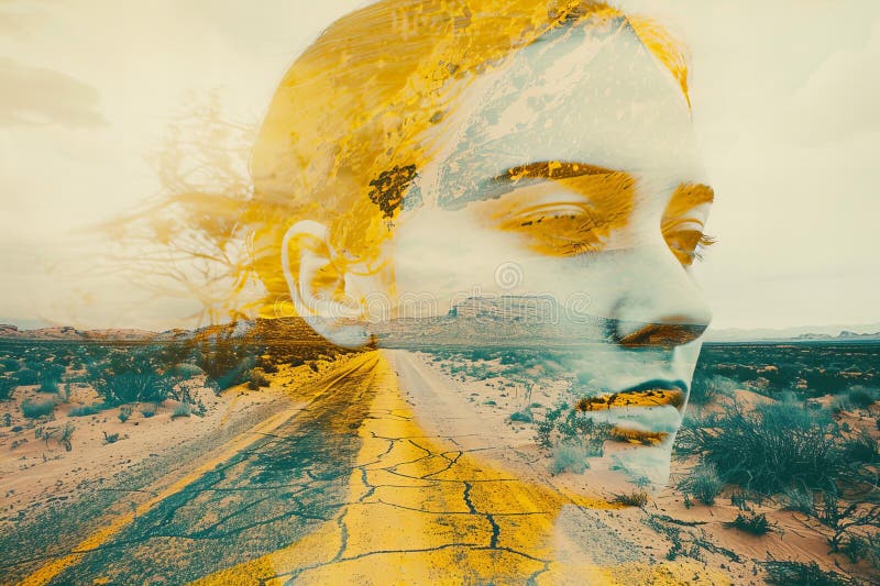 Featuring a Double Exposure of the Desert Road and Head, in Yellow ...