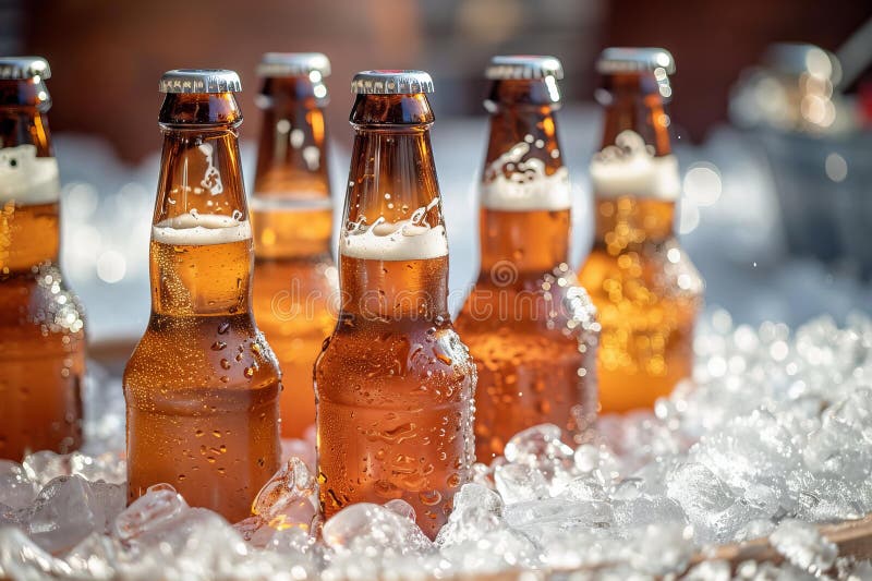 Featuring a Five Beer Bottles Near Ice in a Bucket, High Quality, High ...