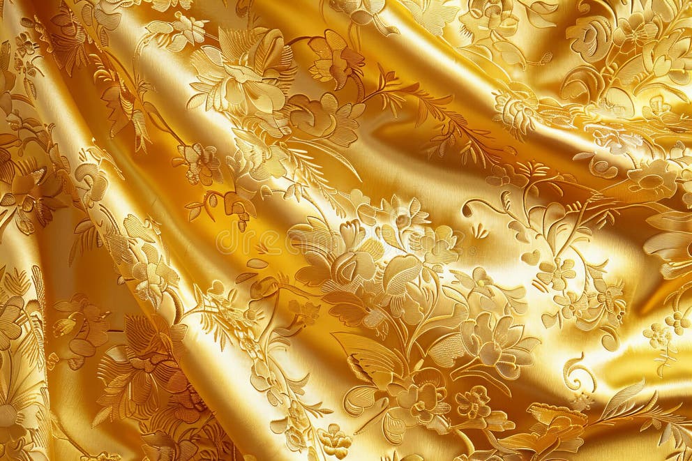 Featuring a Golden Yellow Brocade Pattern with a Complex and Delicate ...