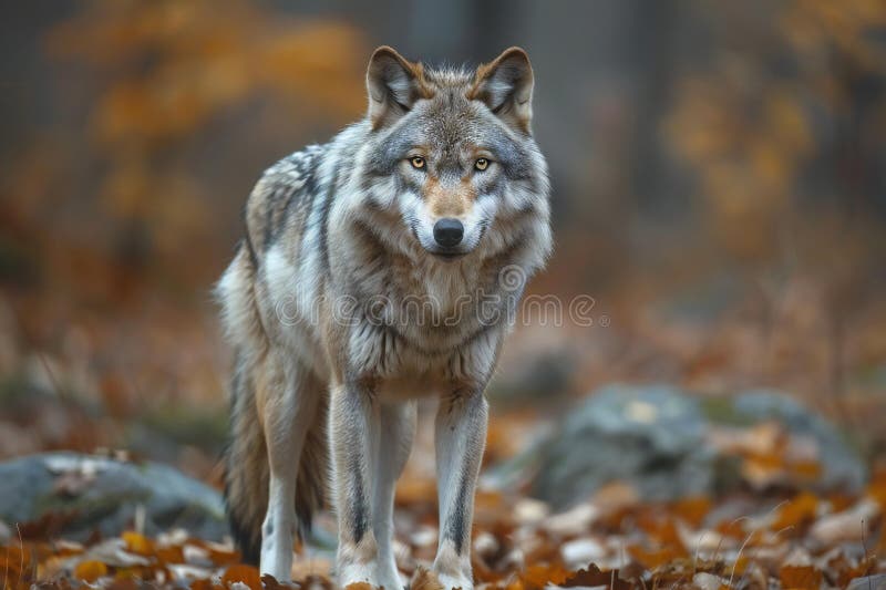 Featuring a Gray Wolf Standing in the Woods in Full View, High Quality ...