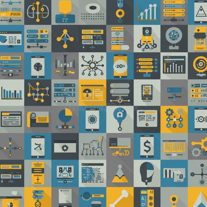Illustration Featuring a Grid of Stylized Icons Representing Data ...