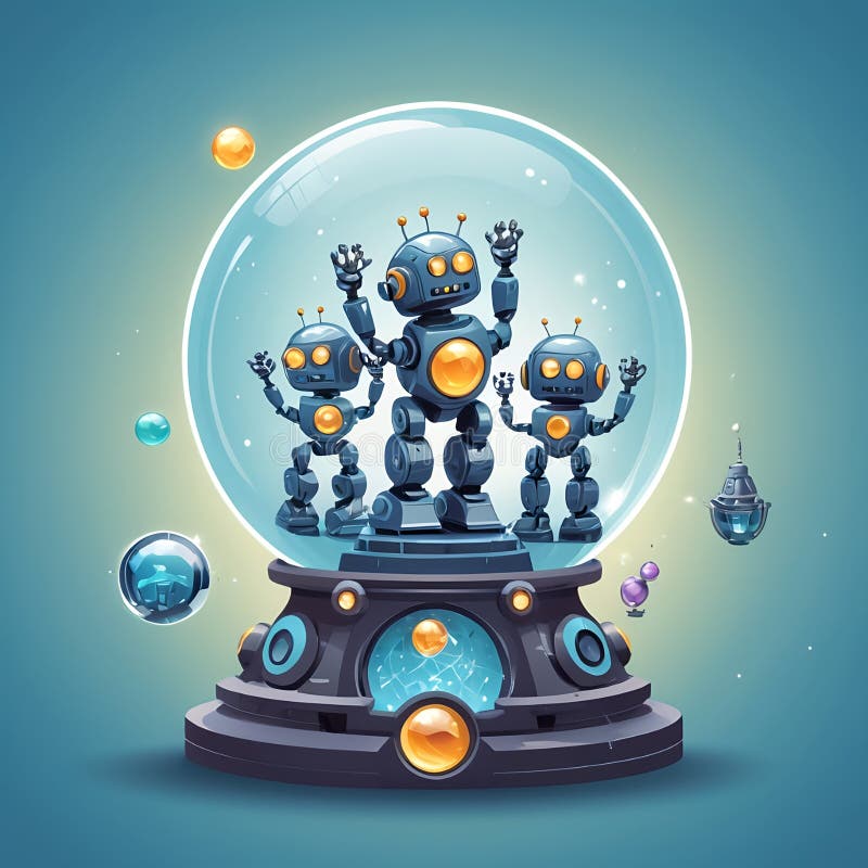 Robots in a Sphere Celebrating Together Digital Illustration Stock ...