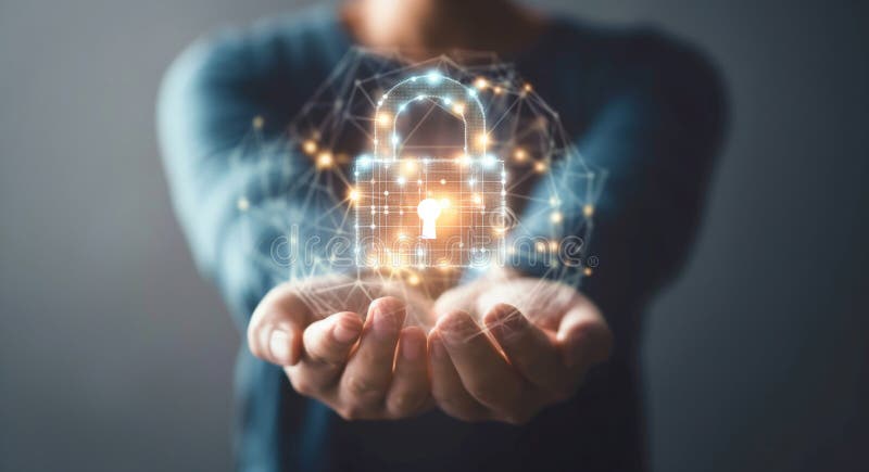 Illustration Featuring Hands Holding a Digital Lock Symbol ...