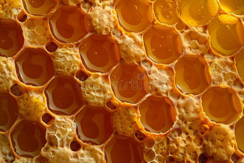 Featuring a Honeycomb Texture Background with Golden Honey in Hexagonal ...