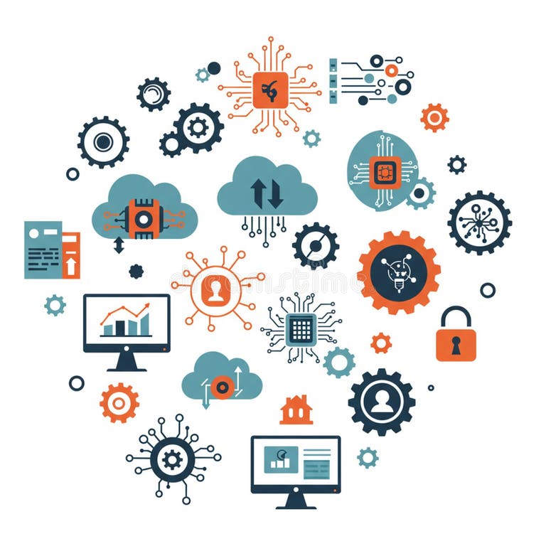 Illustration Featuring Interconnected Technology and Data Elements ...