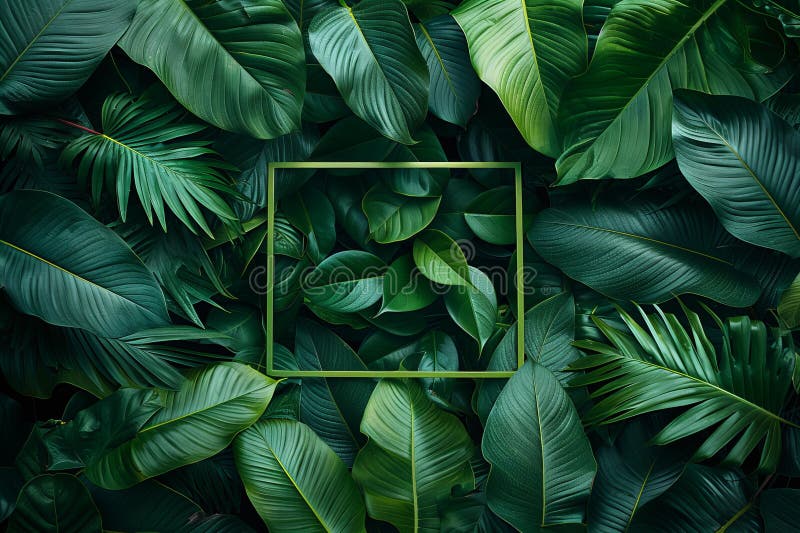 Featuring a the Large Green Leaves Surround a Square Frame, High ...